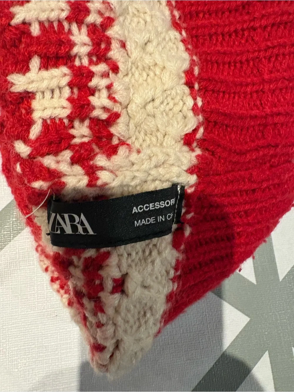 Zara | Accessories | Zara Red And Cream Knit Pom Pom Kids Beanie | Poshmark